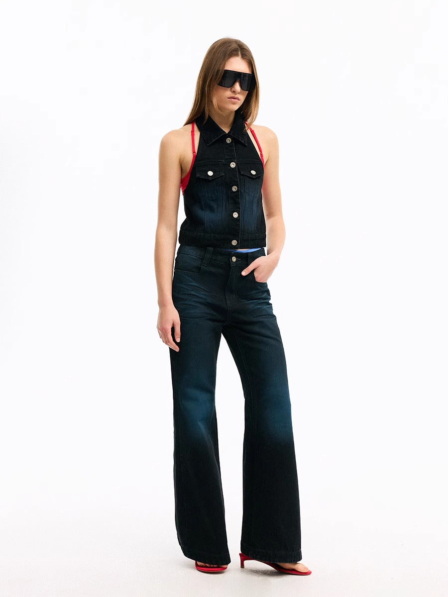 Cloudward Vintage Blue Halter Backless Denim Vest Top