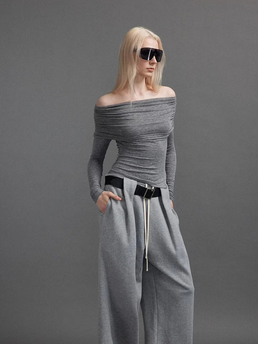 Cloudward Stacked Off-shoulder Diagonal Tencel Wool Top