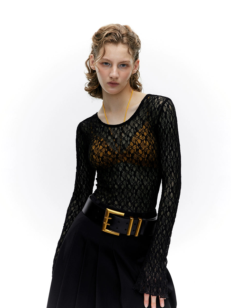 Cloudward Halter Lace Bell Sleeve Knitwear