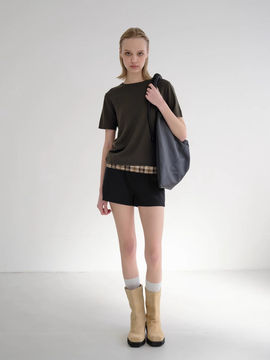 Cloudward Olive Green Silk Tencel Lightweight Wool Knit T Shirt